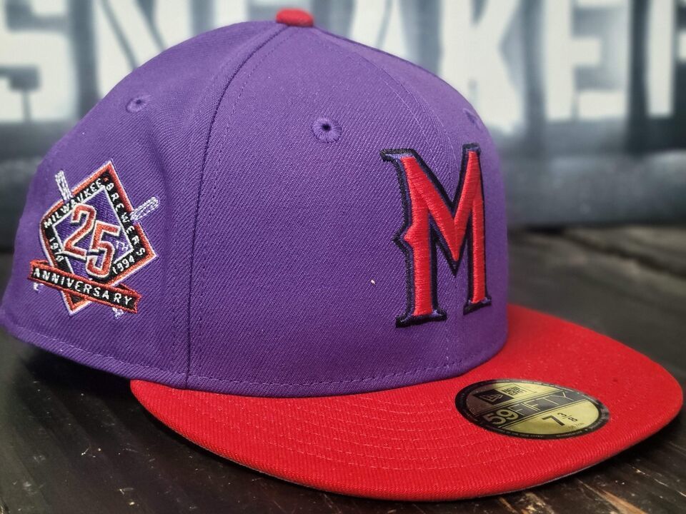 New Era 59Fifty Milwaukee Brewers 25th Purple/Red Fitted Hat Cap Men 7 ...