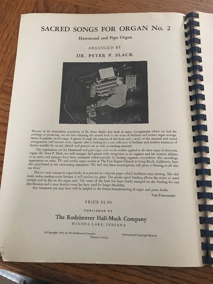 Peter Slack Sacred Songs No 2 Arranged Organ Variety Unmarked - Vintage ...