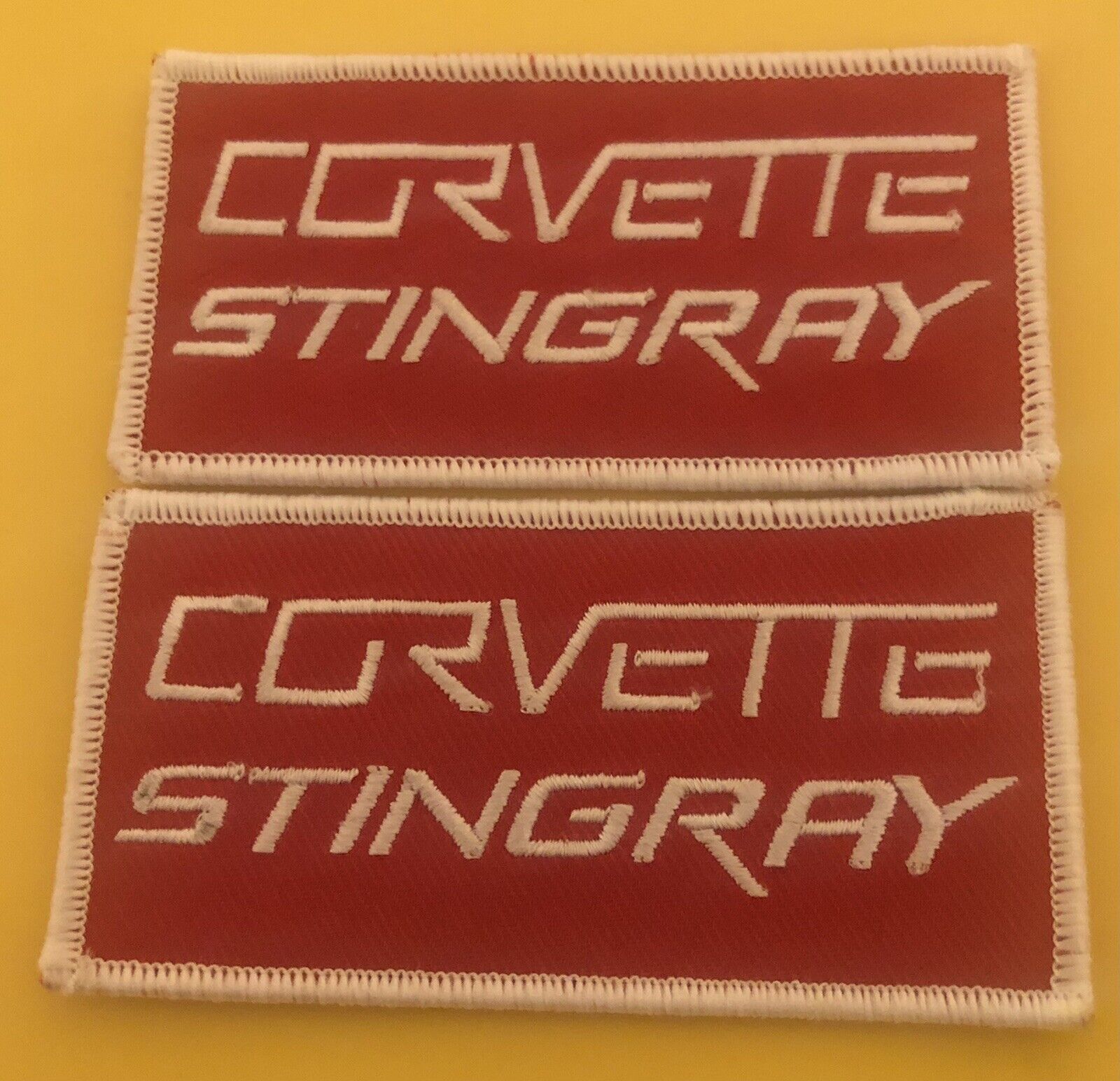 2 RED-WHITE CHEVY CORVETTE STINGRAY SEW/IRON ON PATCH EMBLEM BADGE ...