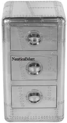 NauticalMart Aviator Furniture Wood & Aluminum Side Table with 3 Drawer ...