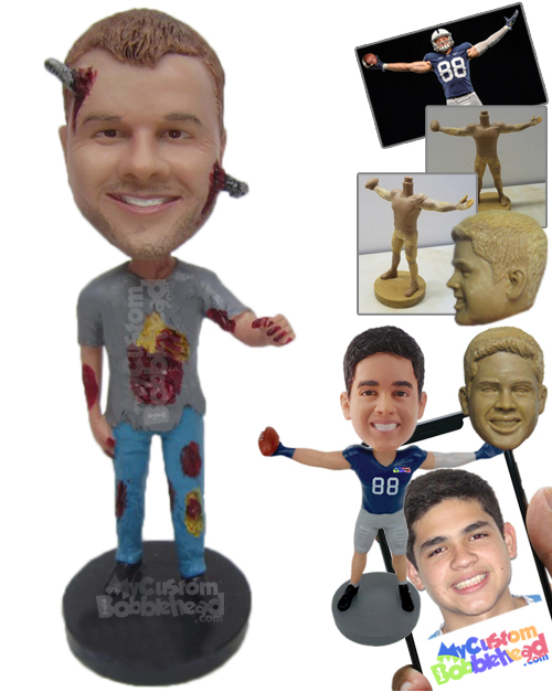 Personalized Bobblehead Male Zombie In T-Shirt And Jeans With A Rod ...