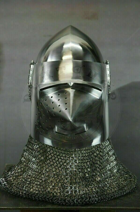 16 Gauge Steel Medieval Pig Face Bascinet Helmet w Aventail - Armor ...