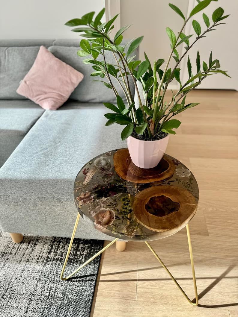 HANDI STONE Epoxy Round Table (Top and Base Both) Natural Wood Table ...