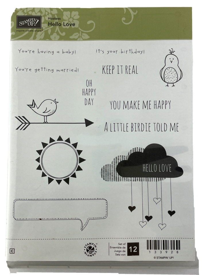 Stampin Up Hello Love 133928 Set of 12 Bird Sentiments Sun Clouds ...