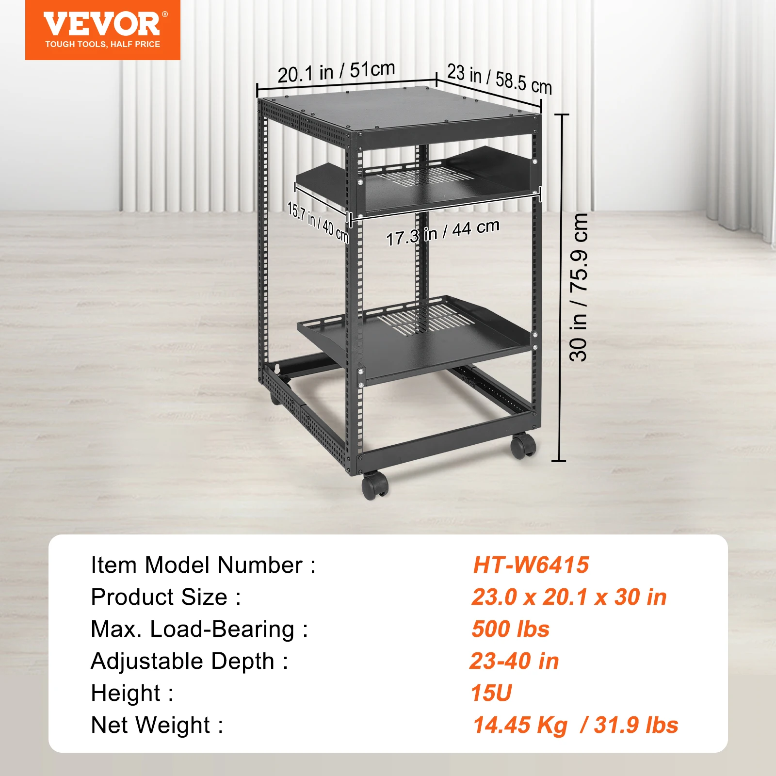 VEVOR Open Fe Server Rack 12U/15U/ 20U Floor Standing or Wall Mounted ...