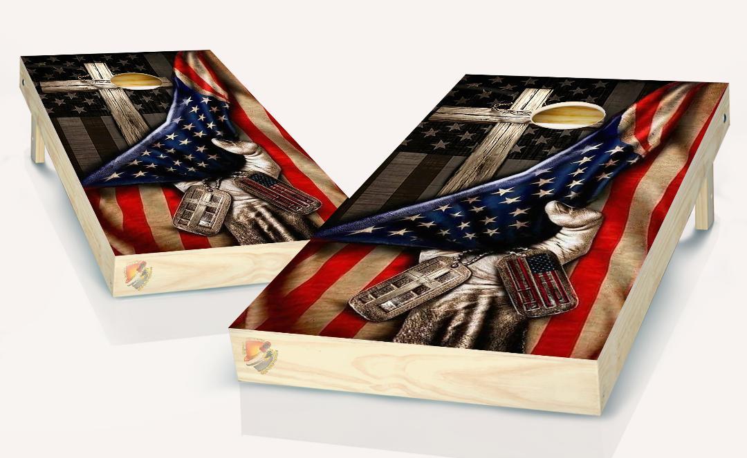 American Flag and Cross Cornhole Board Vinyl Wrap Laminated Sticker Set ...