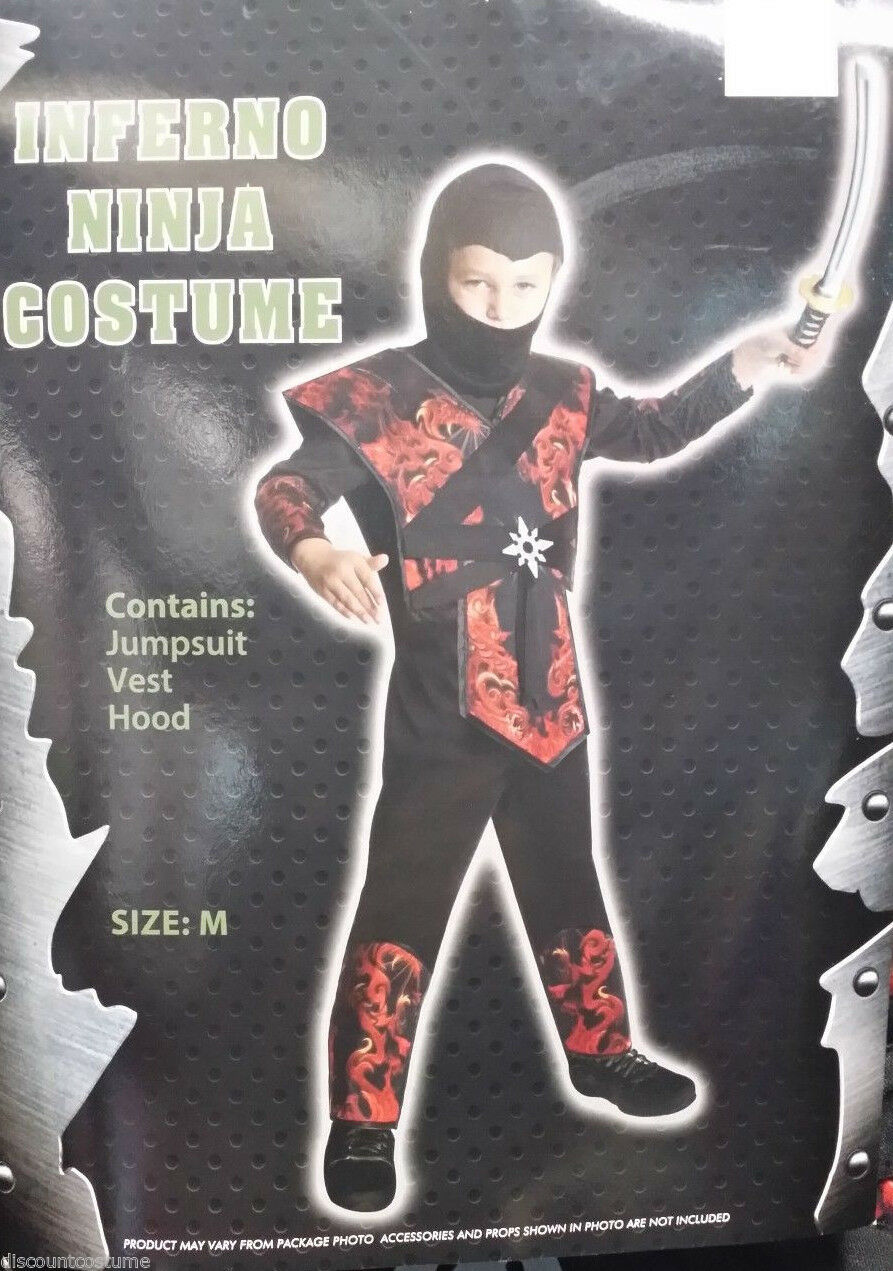 CHILD INFERNO NINJA COSTUME RED FLAMES WARRIOR HALLOWEEN COSTUME SIZE ...