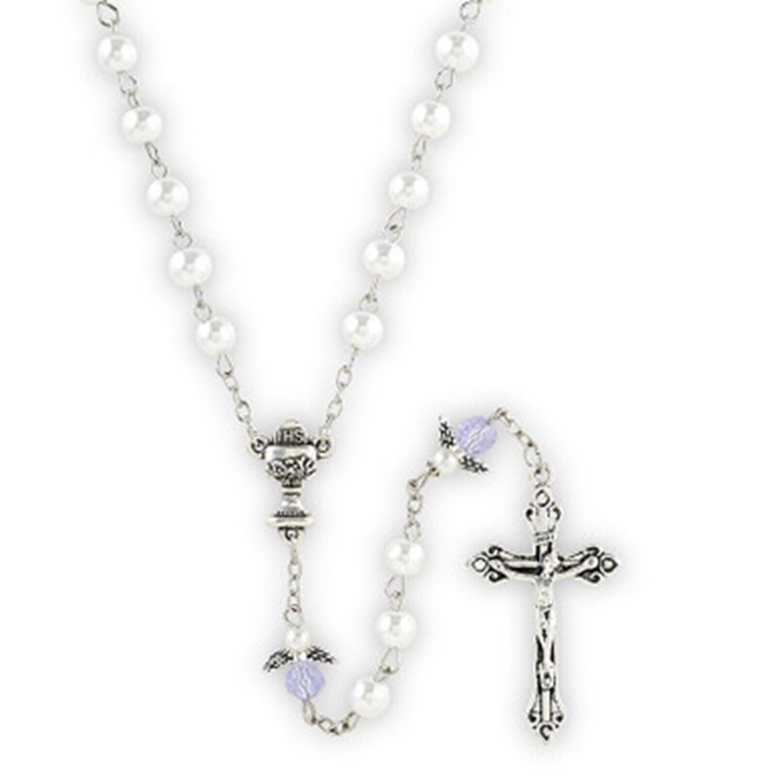 Girl's First Communion Gift Rosary Angel Beads Chalice Centerpiece ...