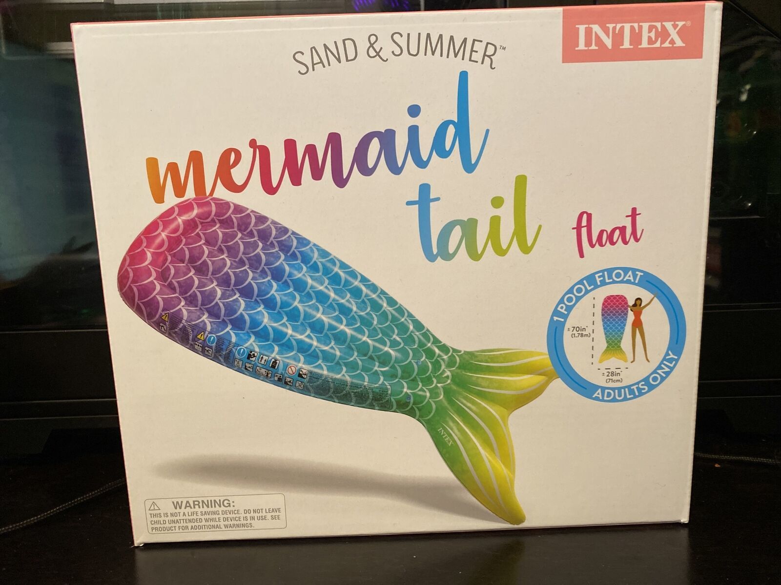Intex Inflatable Mermaid Tail Swimming Pool Float Adult Only Rainbow 70