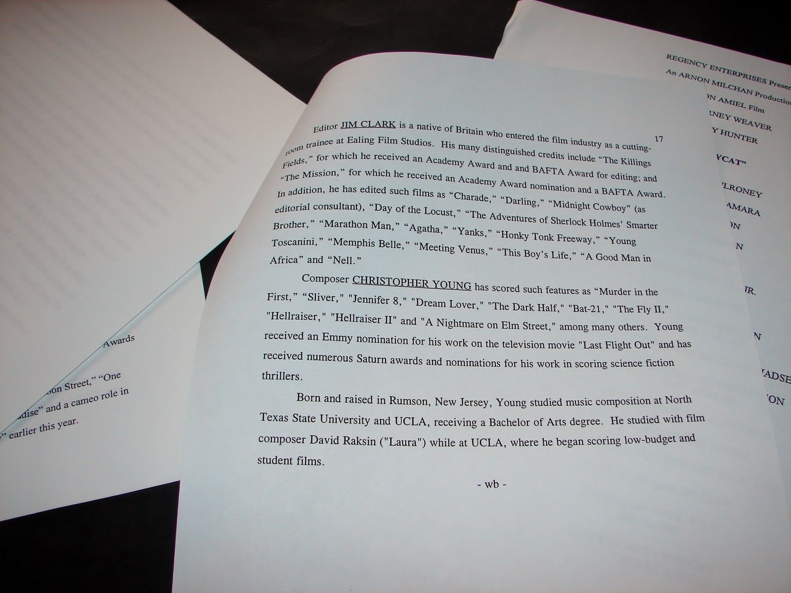 1995 COPYCAT Movie Press Kit Production Notes & Cast Handbooks - Other