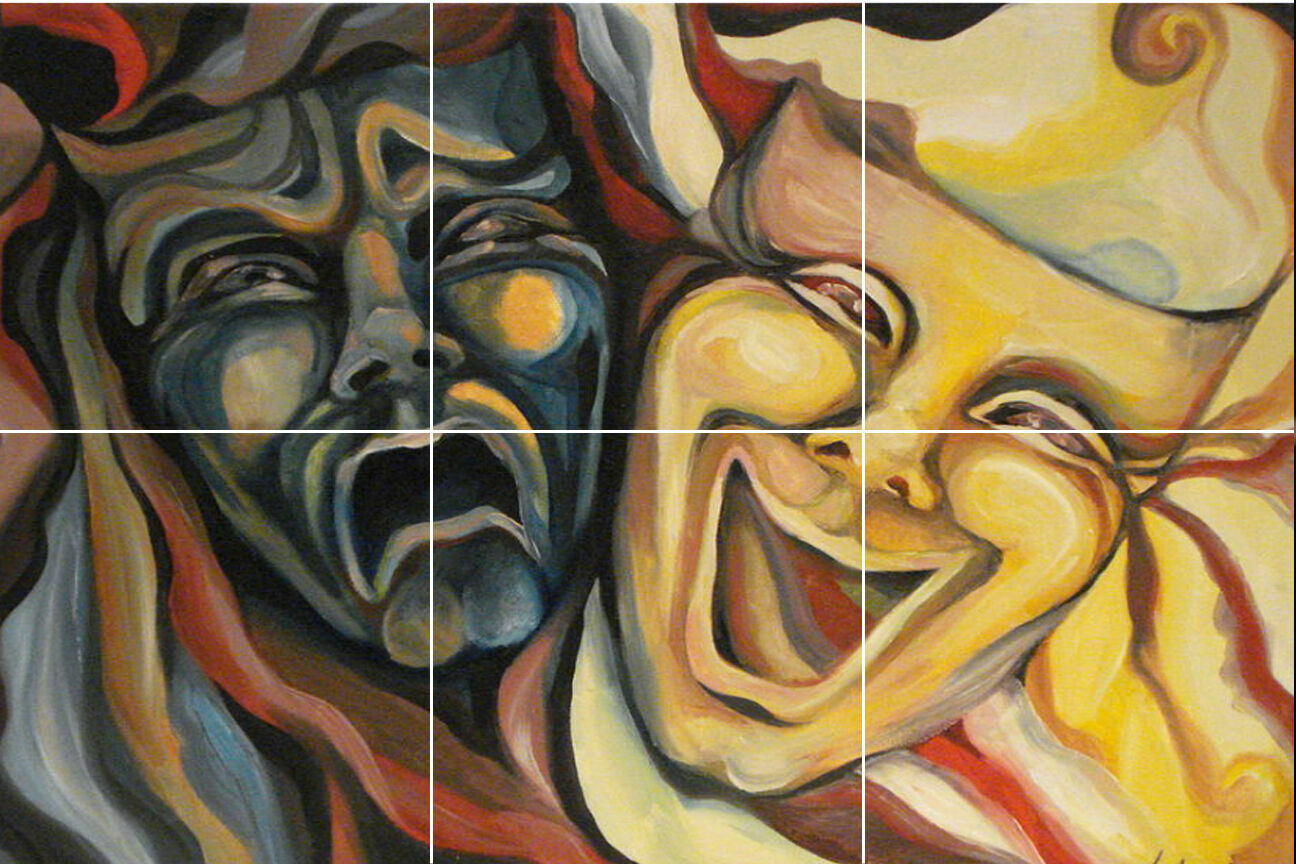 Drama mask theater laugh now cry later art Ceramic tiles mural ...