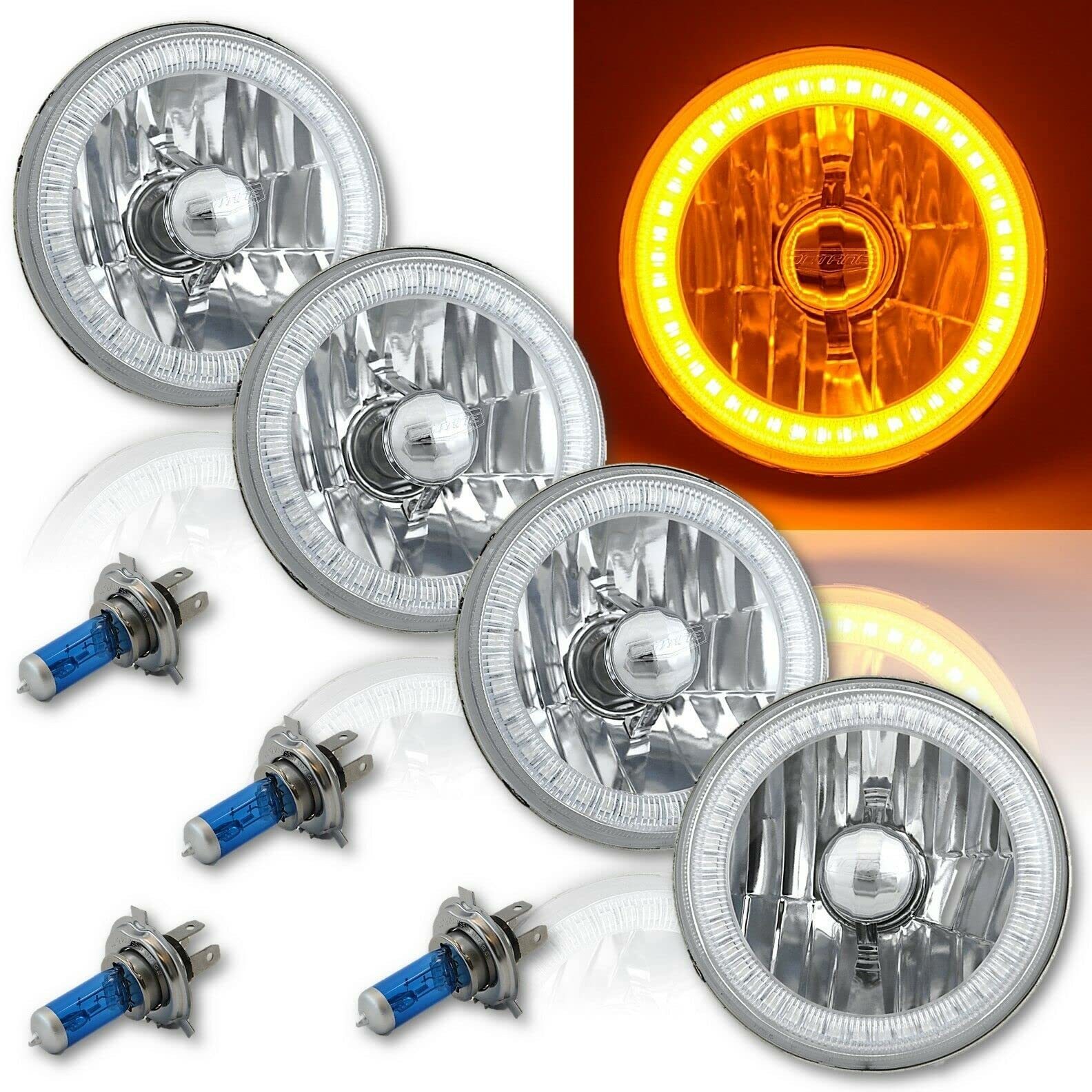 5-3/4" Amber SMD LED Halo Crystal Clear Headlight Metal Headlamp ...