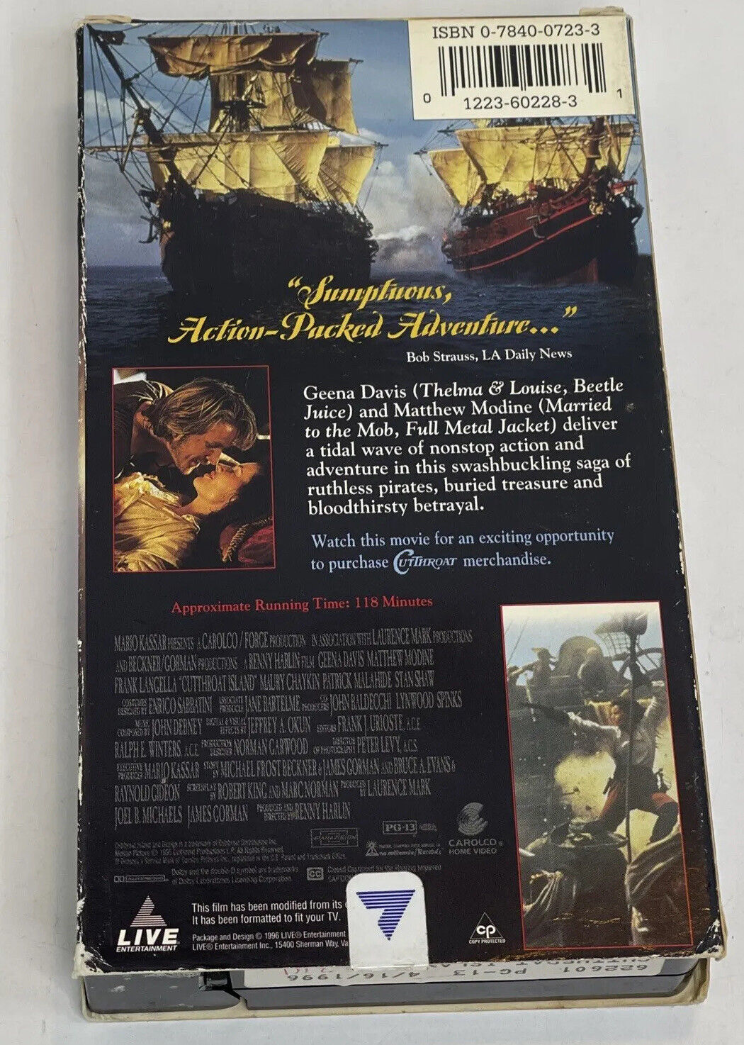 Cutthroat Island (VHS 1996) Geena Davis Matthew Modine Frank Langella ...