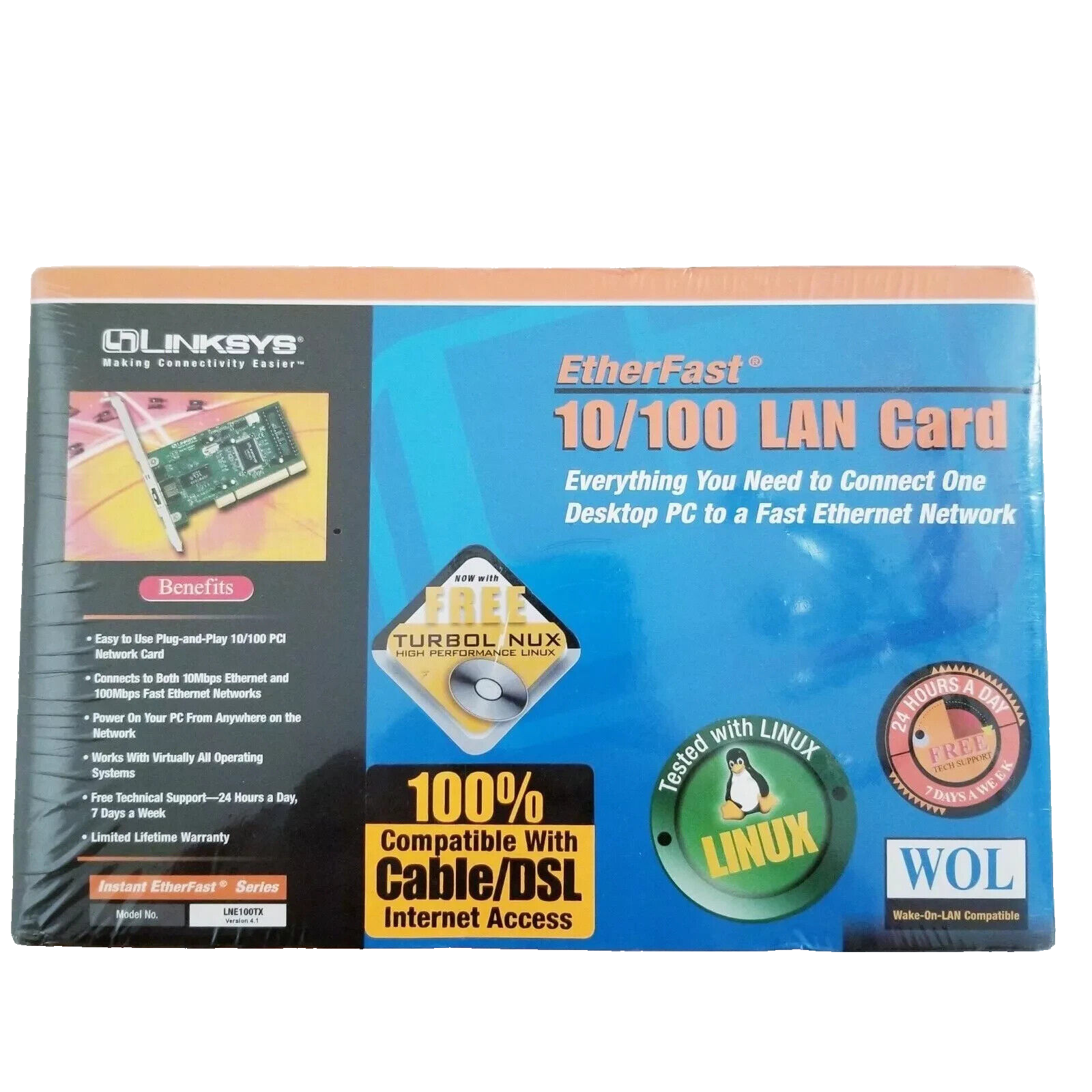 Linksys EtherFast 10/100 Lan Card Instant WOL Model LNE100TX Version 4. ...