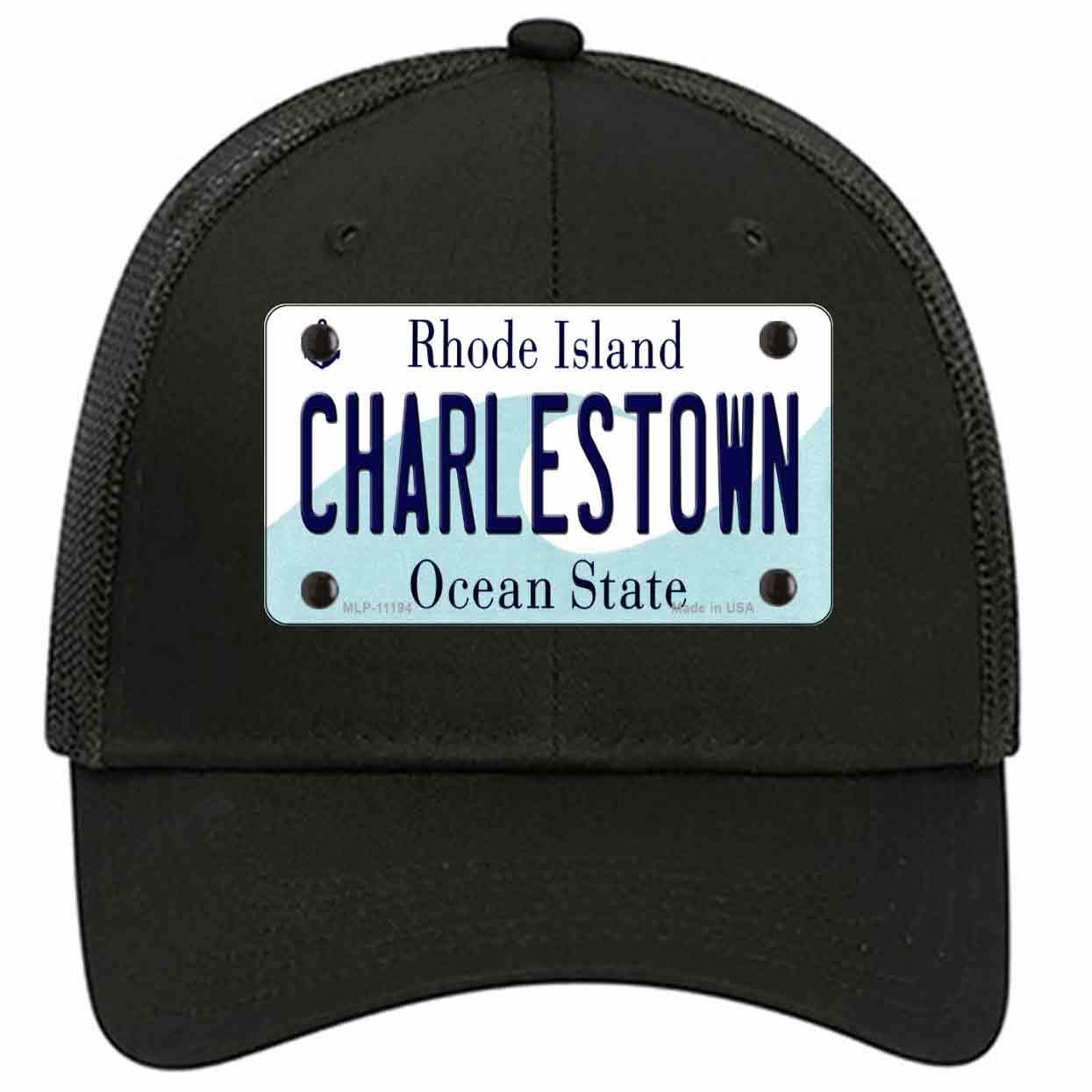 Charlestown Rhode Island State Novelty Black Mesh License Plate Hat - Hats