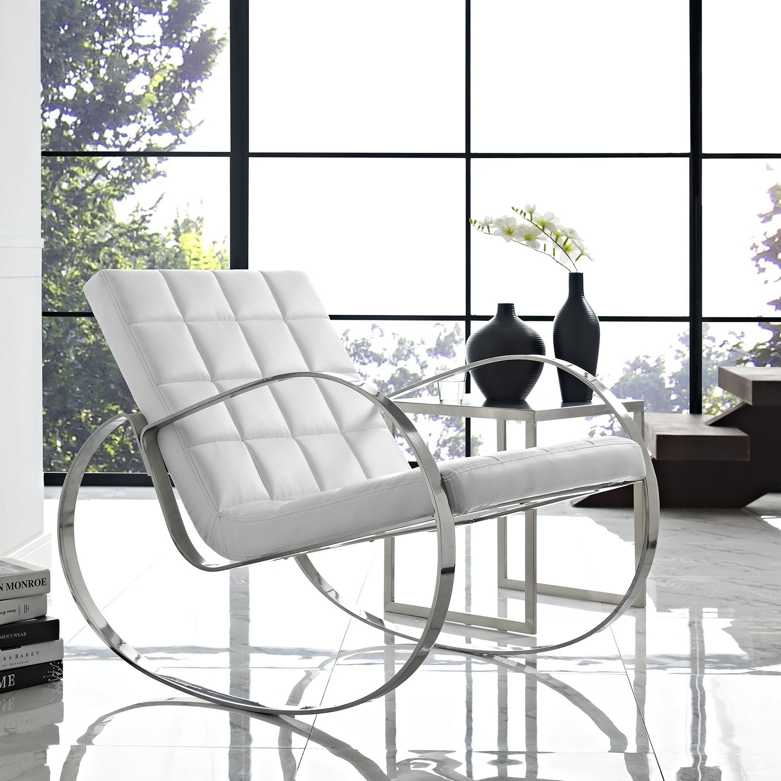 Gravitas Upholstered Vinyl Lounge Chair White EEI-2084-WHI - Furniture