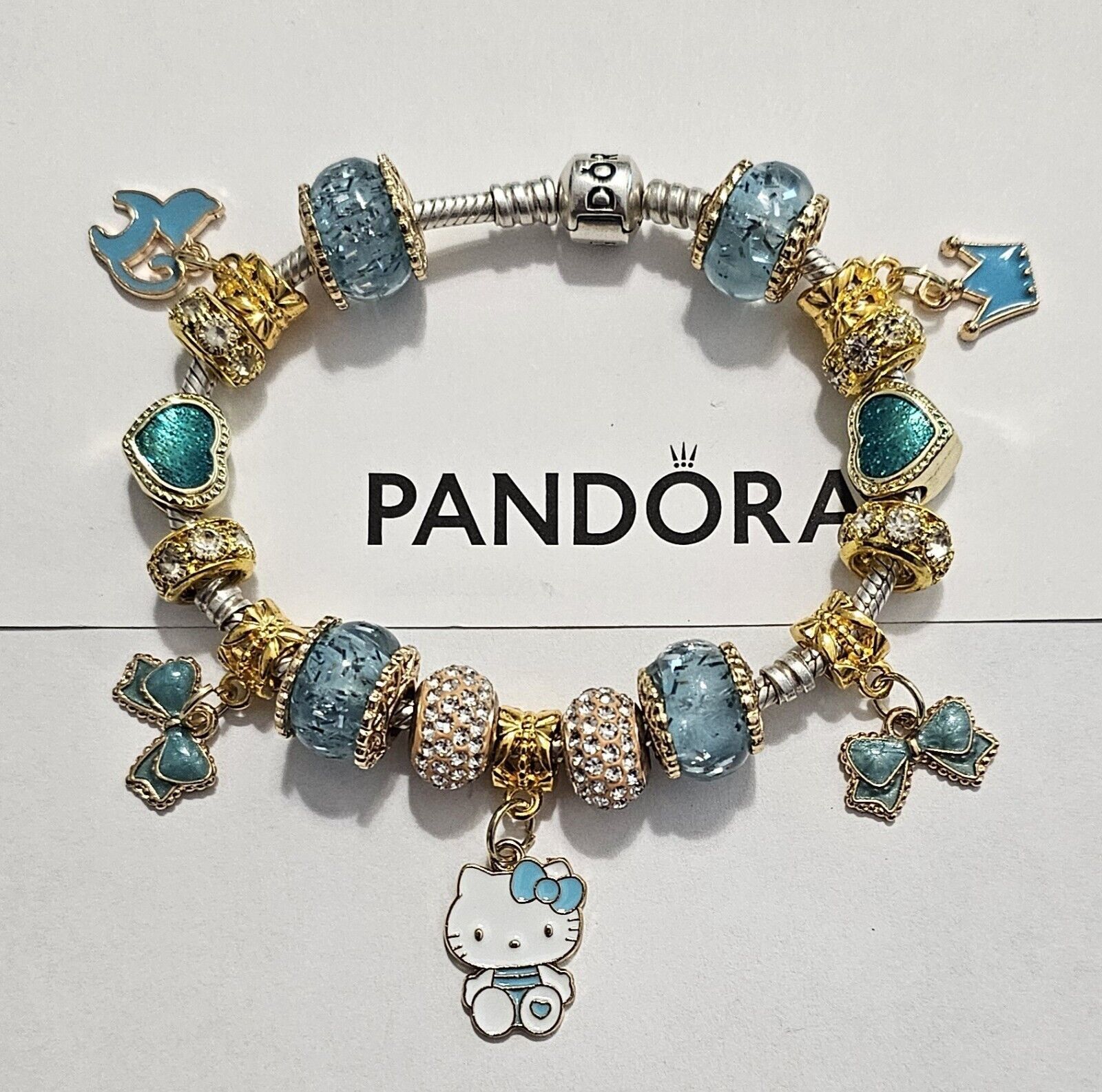 Aqua Kitty Hello Cat Crown Bows - Pandora Bracelet w/receipt ...