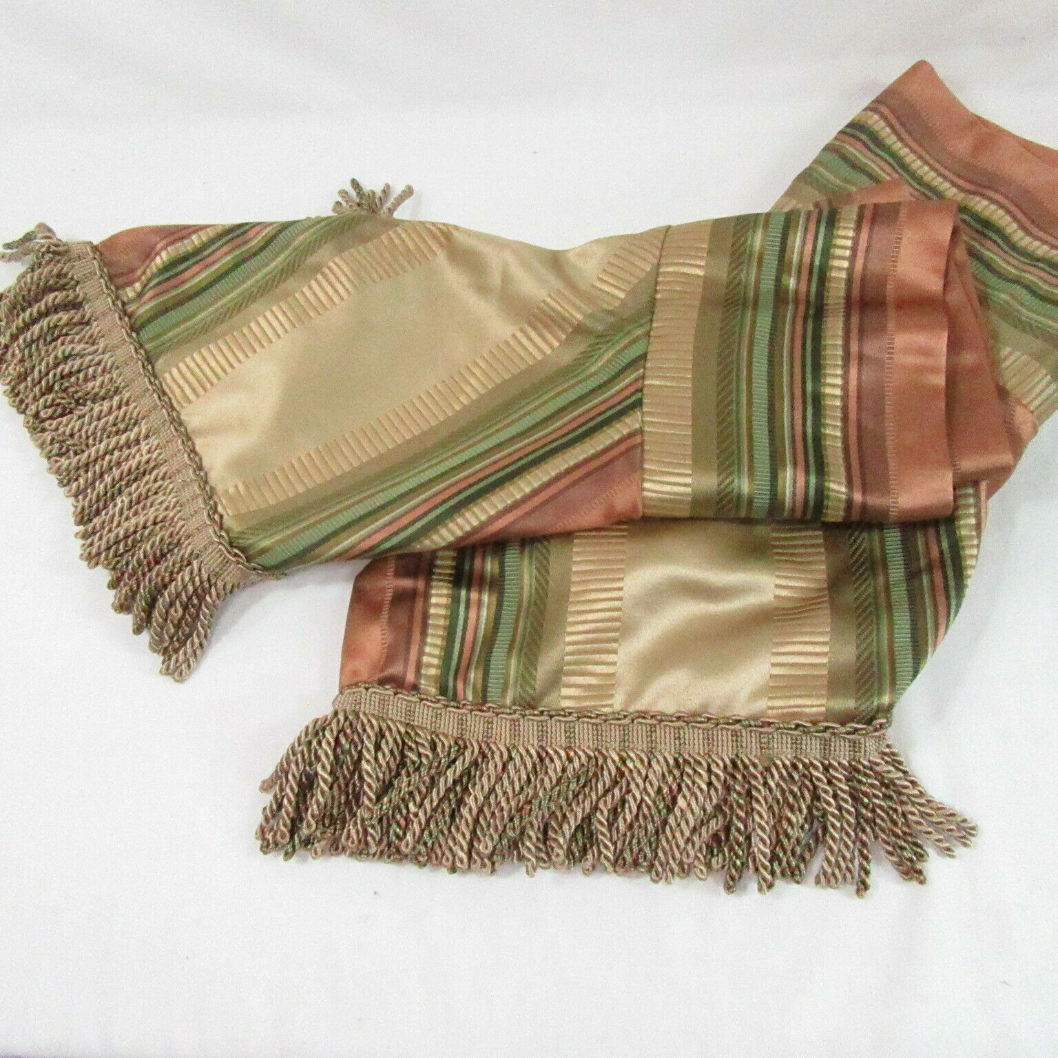 CROSCILL Carrington Stripe Cinnamon Multi Fringed 2-PC Swag Valances ...