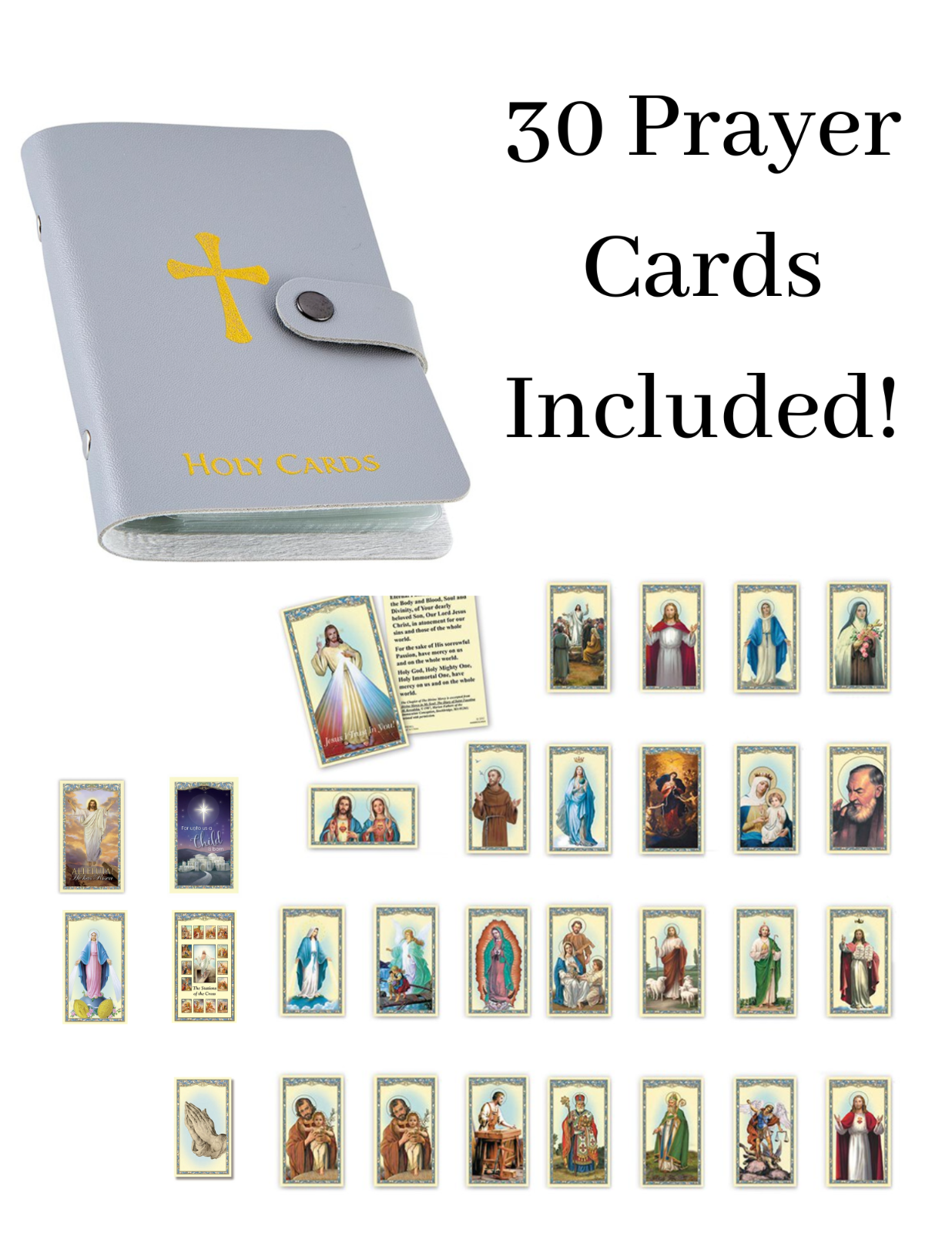 GRAY Prayer Card Holder WITH 30 Essential Catholic Christian Prayer ...