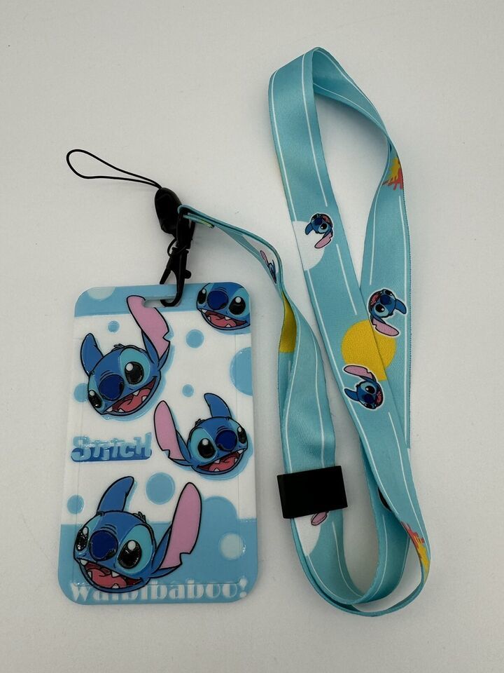 New! LILO & STITCH LANYARD Blue Stitch Faces Badge ID Holder Disney ...