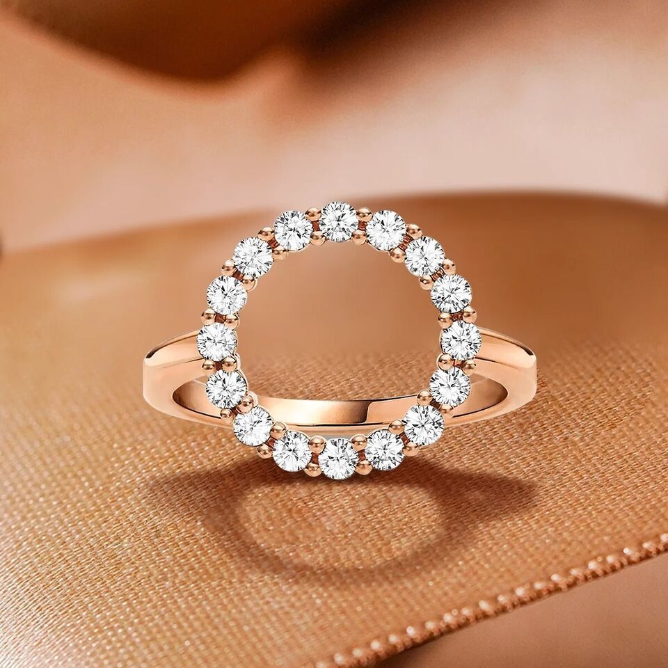 Circle Lab Grown Diamond Engagement Ring 10K Gold Round Loop Design VS ...