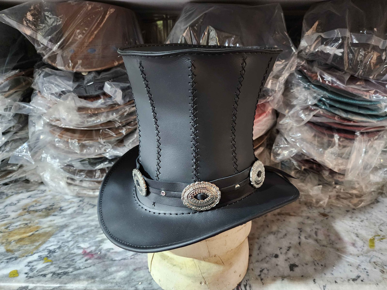 Rock Star Slash Inspired Black Leather Top Hat - Hats