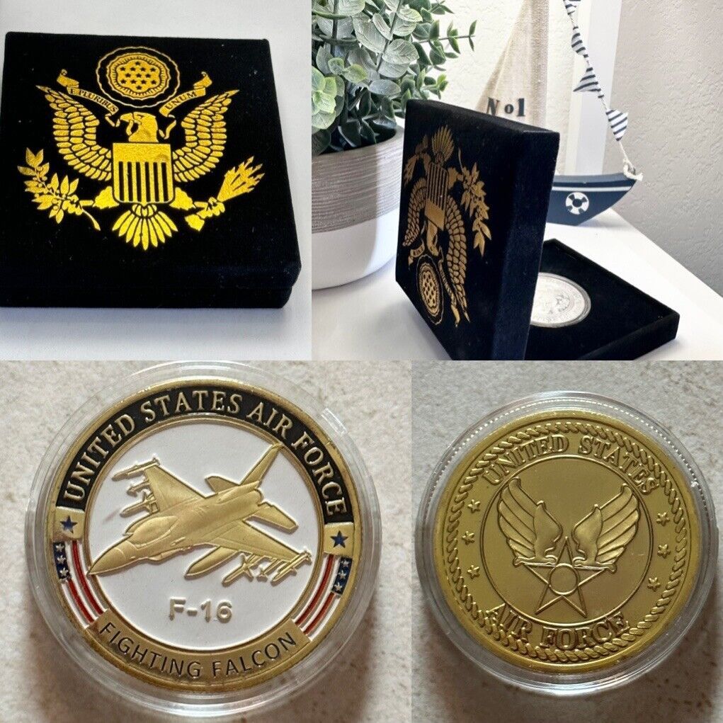 U S AIR FORCE F-16 FIGHTING FALCON Challenge Coin with special velvet ...