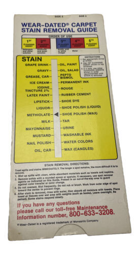 Monsanto Stain Removal Guide Sliding Cardboard Carpet Cheat Sheet ...