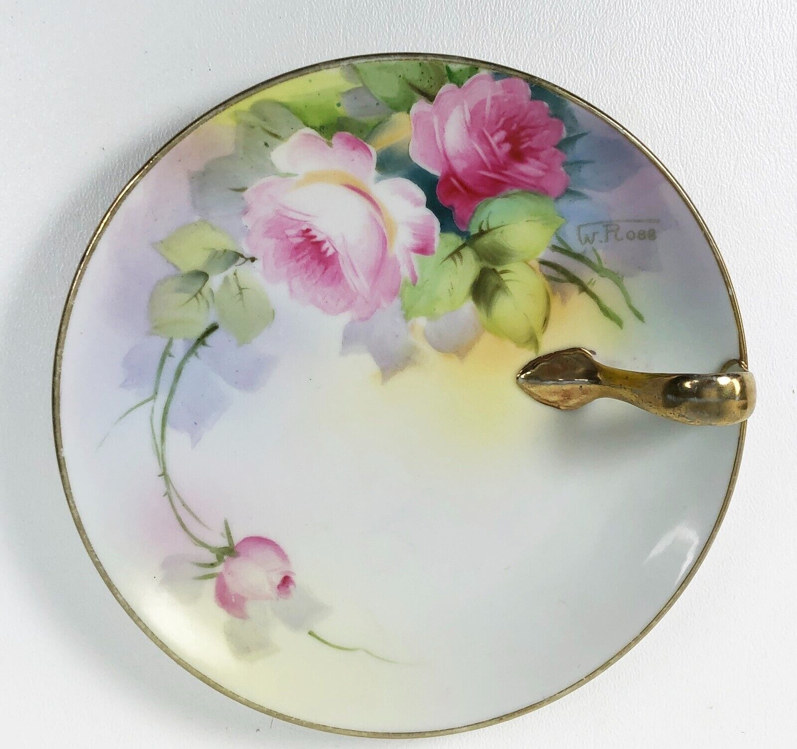 Vtg CABBAGE ROSES Nappy Lemon Plate NIPPON Handle Hand Painted SIGNED 6 ...