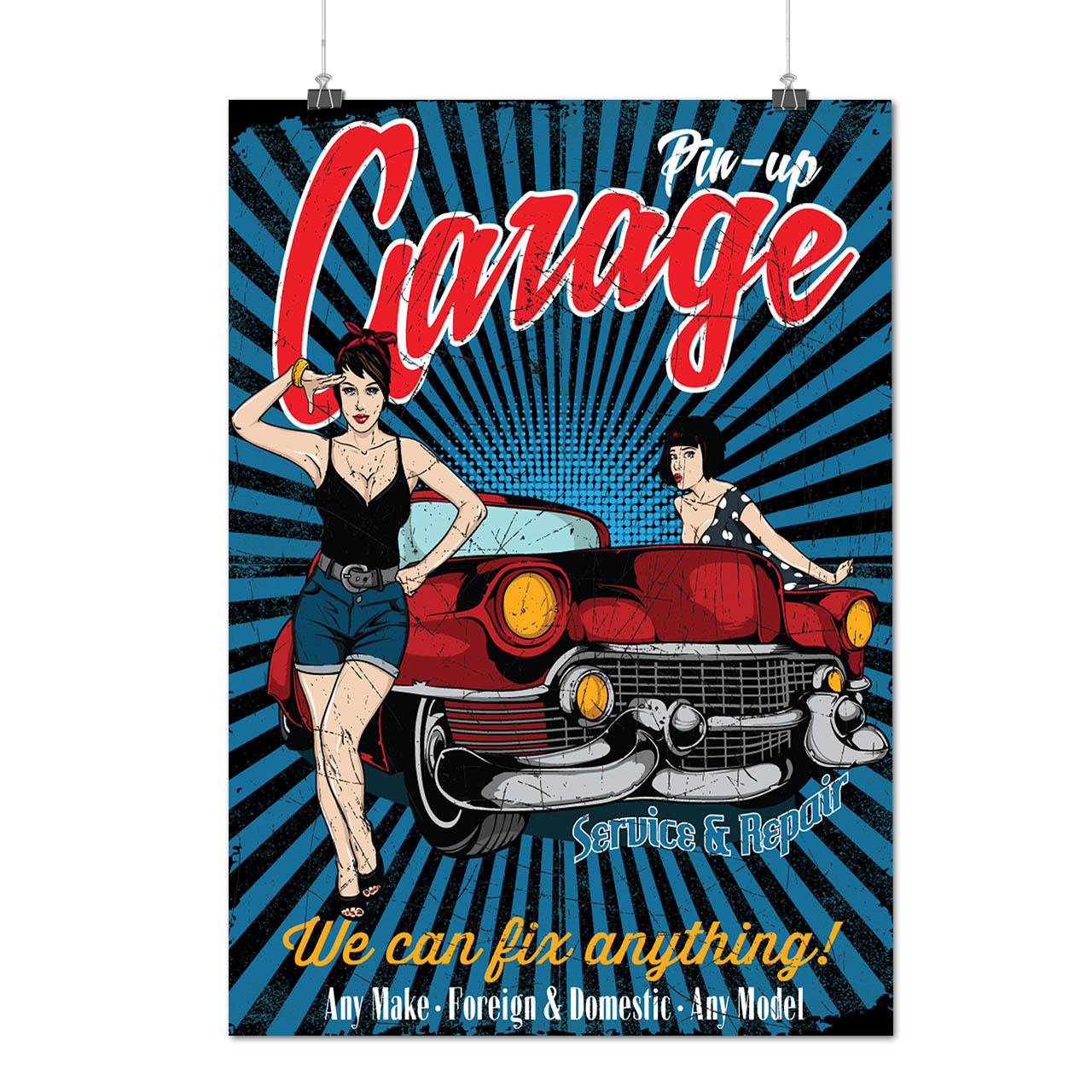 Pin Up Car Garage Any Model Fix Matte/Glossy Poster A0 A1 A2 A3 A4 ...