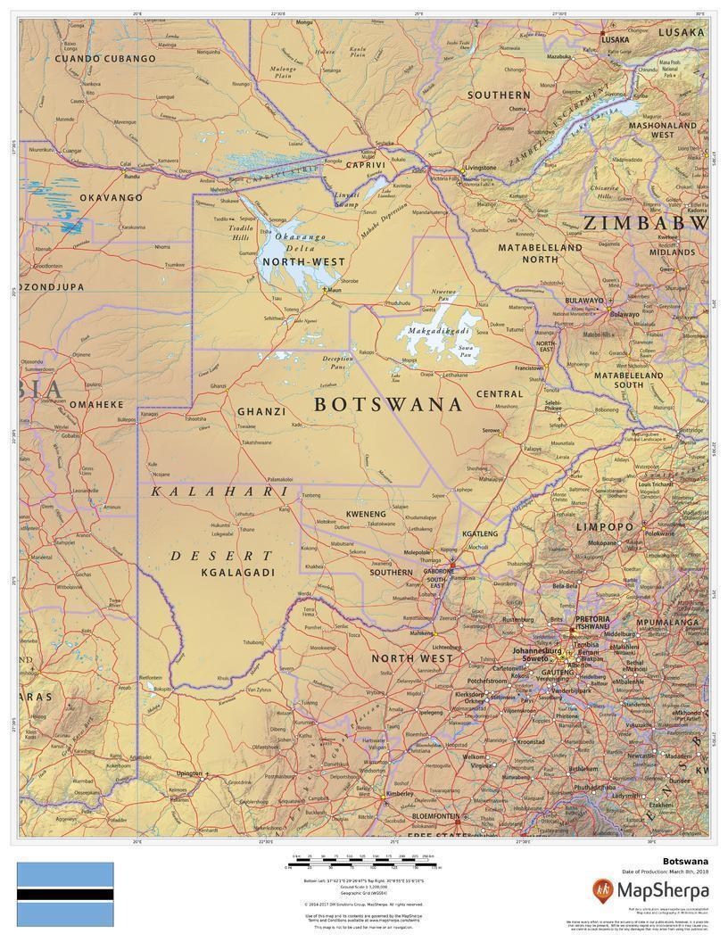 Botswana Laminated Wall Map (MSH) - Maps & Atlases