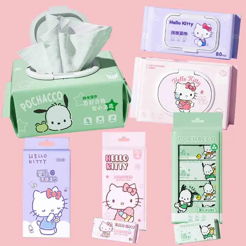 Kawaii Hello Kitty Sanrio Pochacco Mini Wet Wipes 2023 Cartoon Kt Cat ...