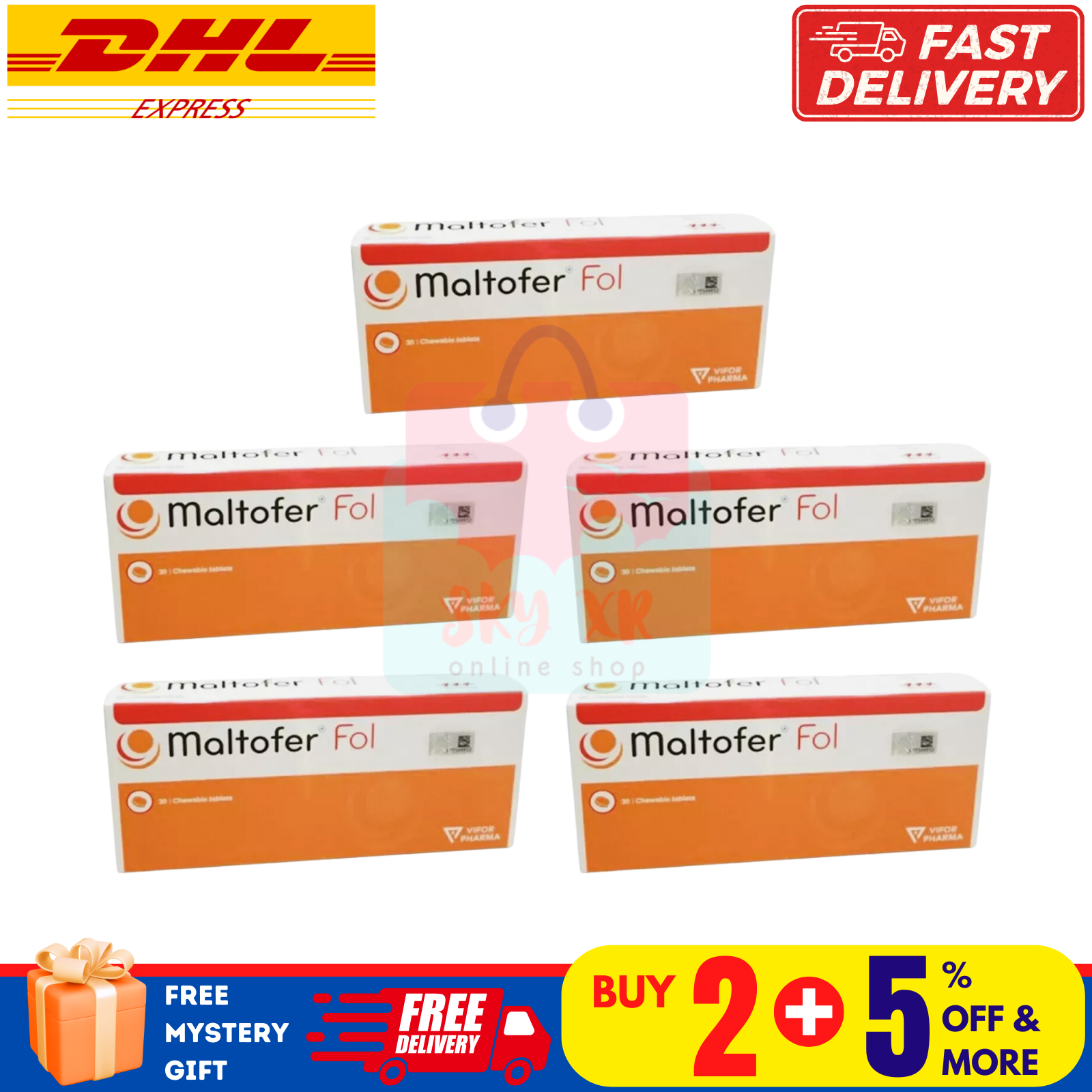 5 X Original MALTOFER FOL CHEWABLE TABLETS 30'S For Iron Deficiency ...