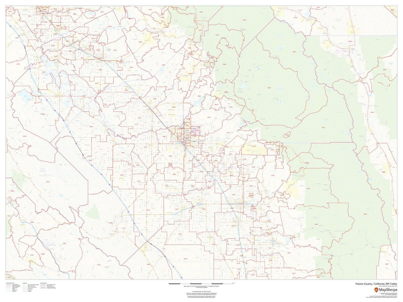 Fresno County, California ZIP Codes Laminated Wall Map (MSH) - Maps ...