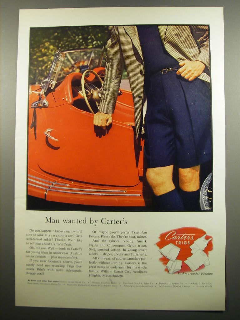 1955 Carter's Trigs Underwear Ad - Man wanted by Carter's - 1980-89