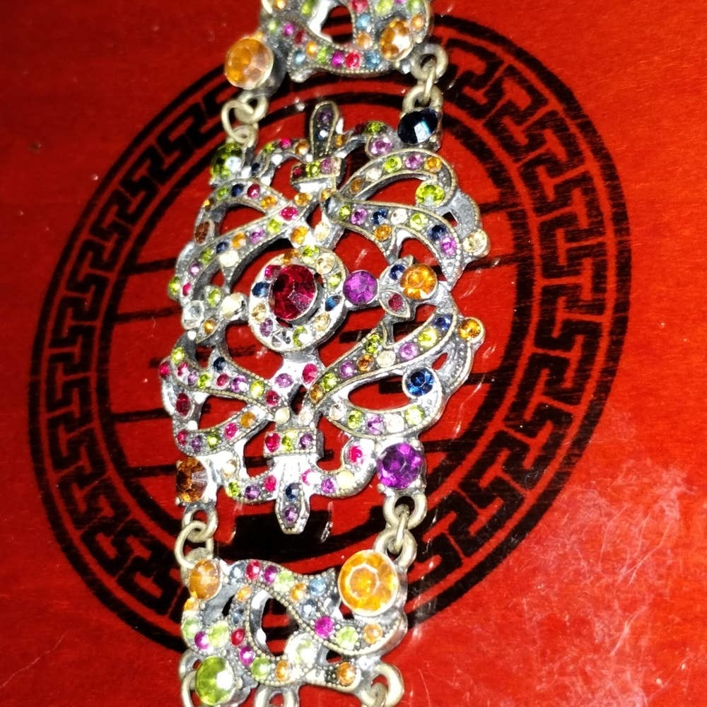 Very old mid-century VCLM multi-colored silver chain bracelet ...