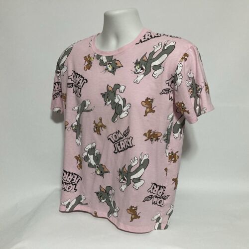 Tom and Jerry Pink T Shirt Size XL Classic TV Show Cartoon Crop Top ...