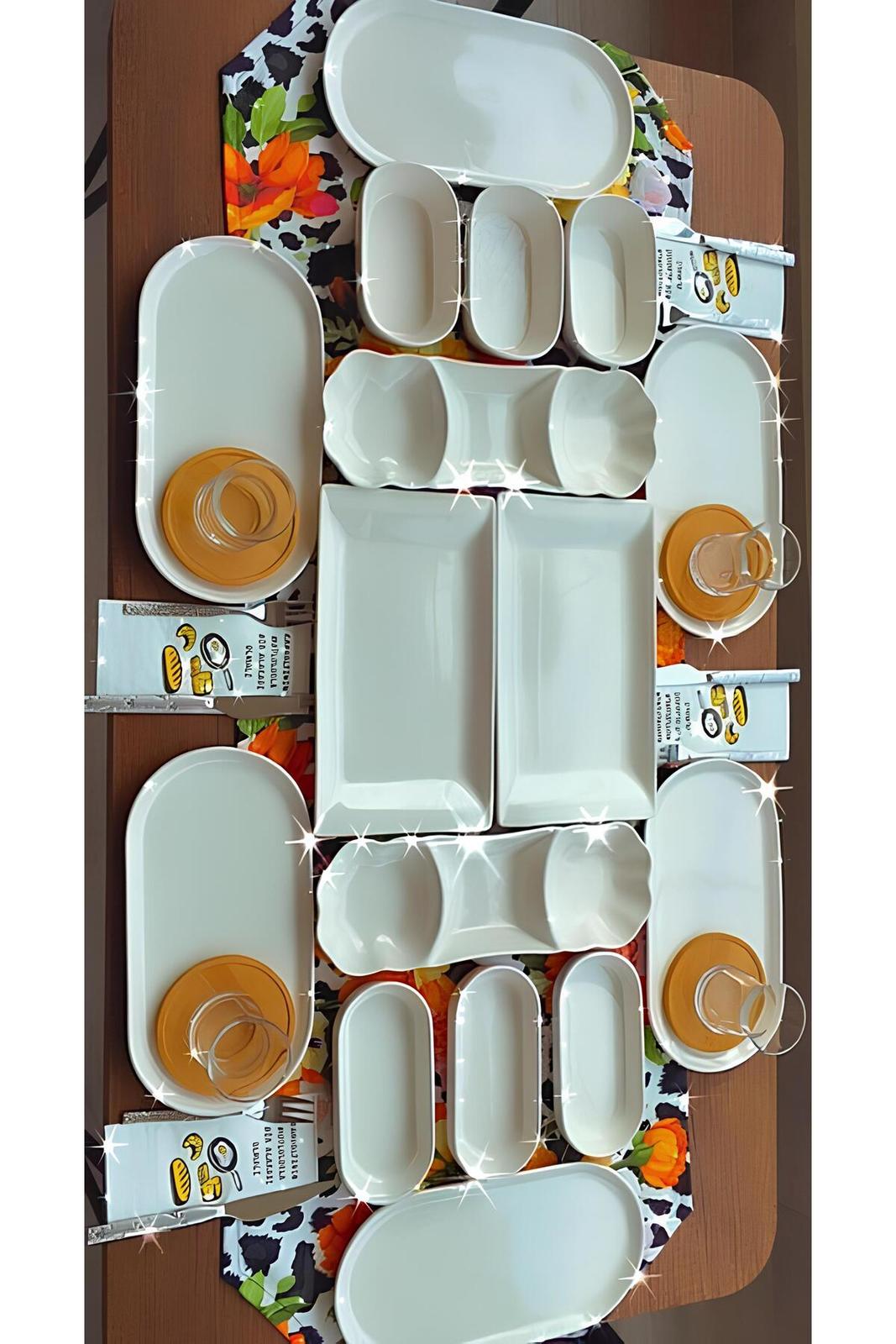 16 Piece Beyaz Kütahya Breakfast Set for 6 People, Breakfast Set and ...