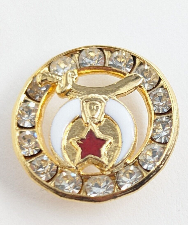 Masonic Shriners Scimitar Crescent Moon Star Rhinestones Gold Tone Pin ...