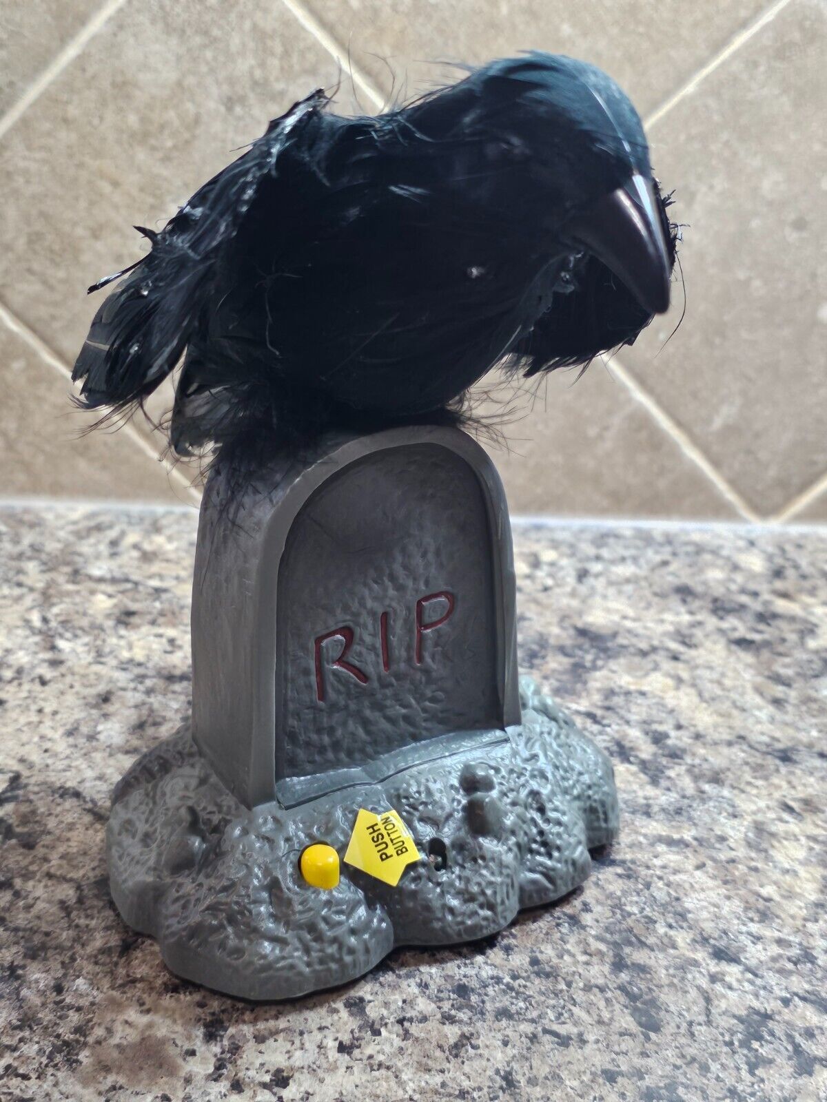 Talking Animated LED Raven on Grave Tombstone Rare Gemmy Halloween NOS ...