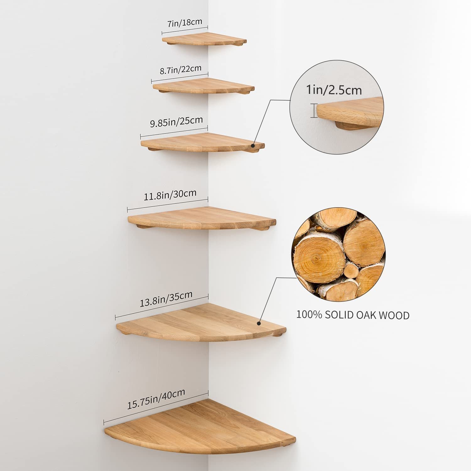 Corner Shelf 9Inch Solid Oak Wood Floating Corner Shelf Wall Mount ...