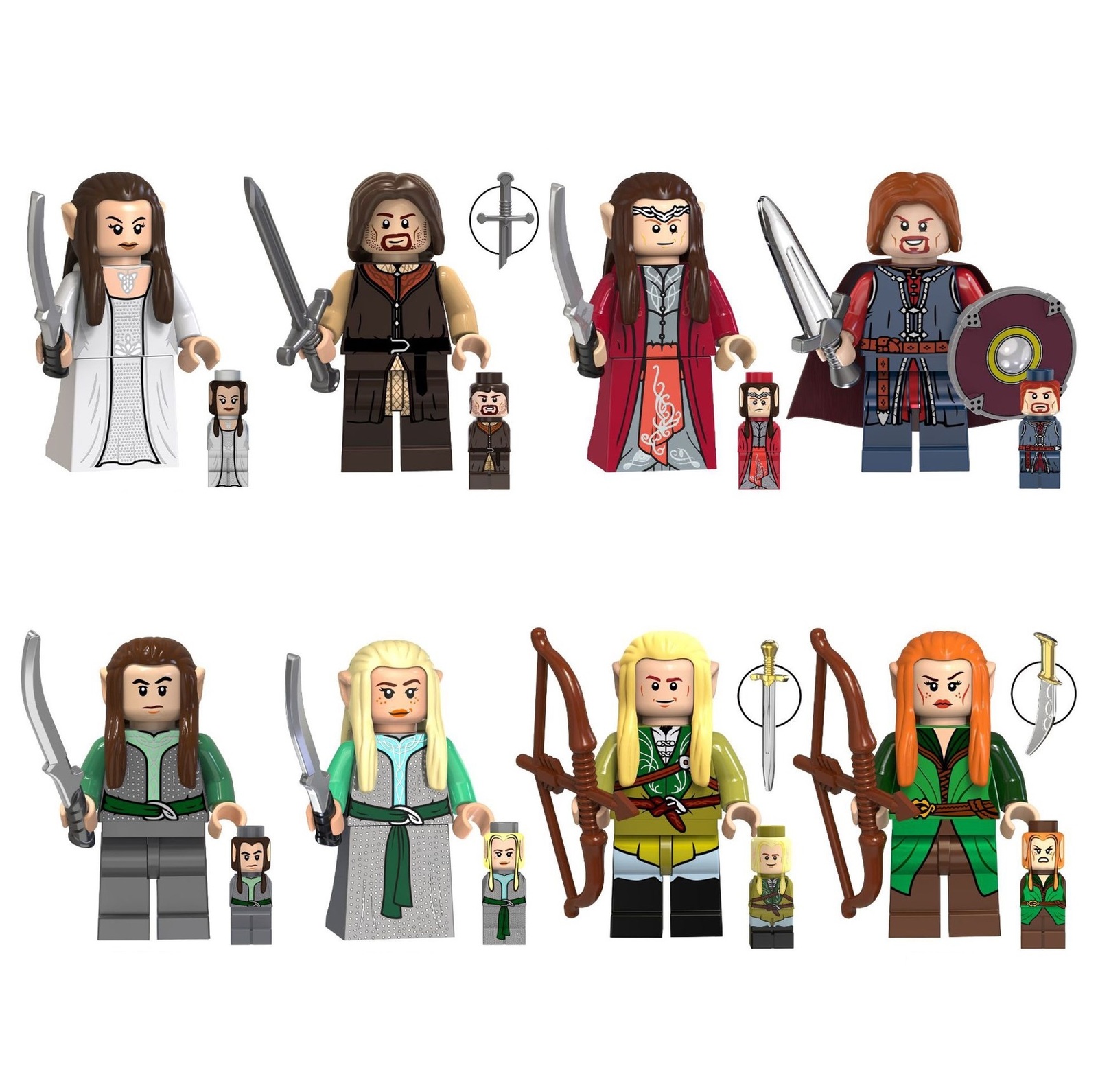 The Lord of the Rings Aragorn Arwen Elrond Legolas Tauriel 8pcs ...