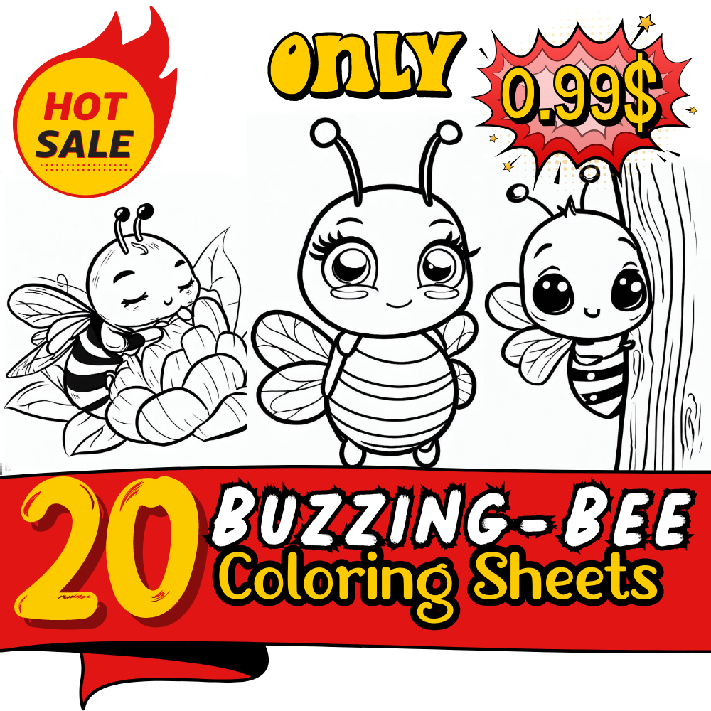 Buzzing Bee: 20 Kids Coloring Pages - Digital Art