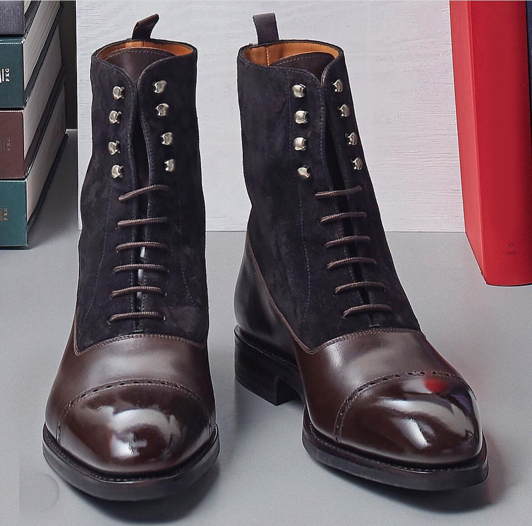 NEW Handmade Men's Brown Black Lace Up boot, Men's Cap Toe Leather ...