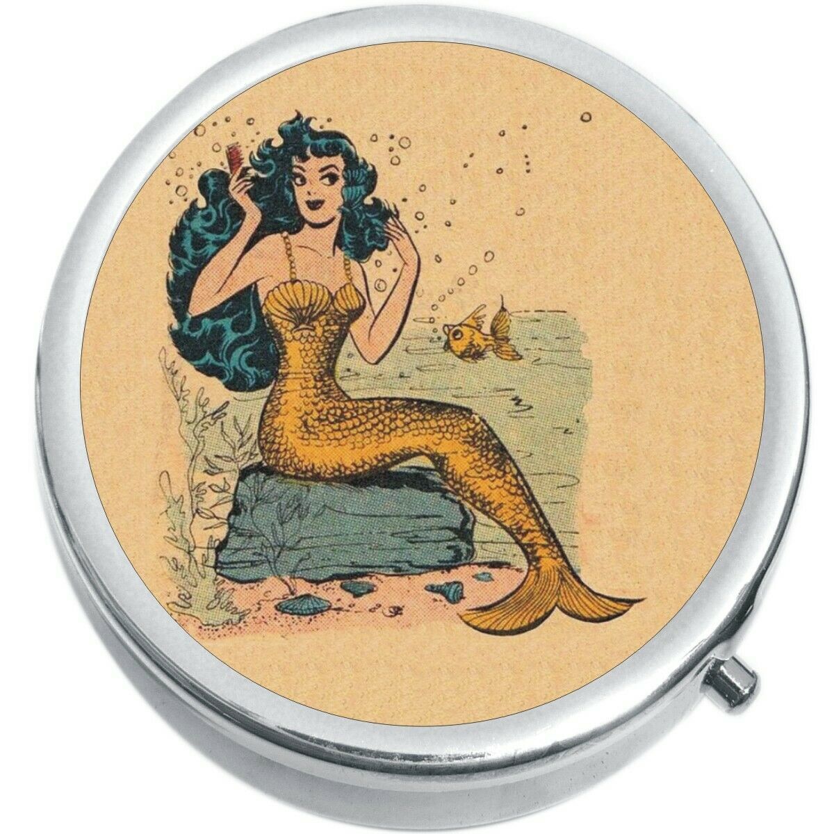 Vintage Mermaid Medicine Vitamin Compact Pill Box - Pill Boxes, Pill Cases