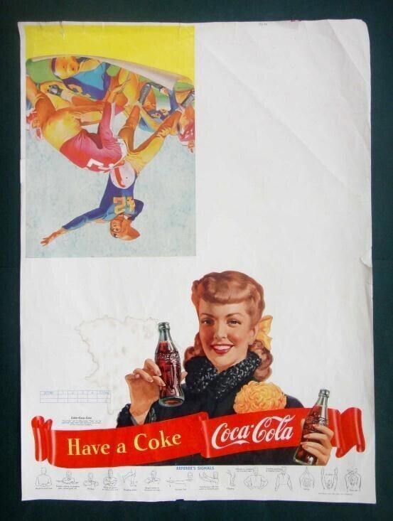 1950s vintage original COCA COLA COKE FOOTBALL poster SCORE uniform ...