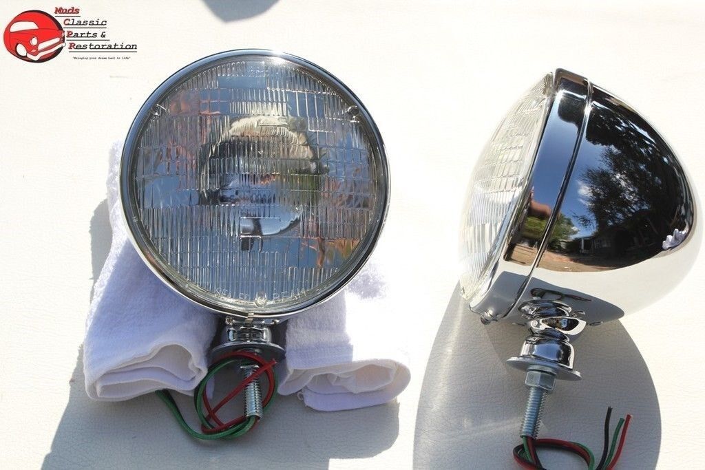 7" Dietz Hot Rat Street Rod Roadster Chrome Headlight Lamp Buckets ...