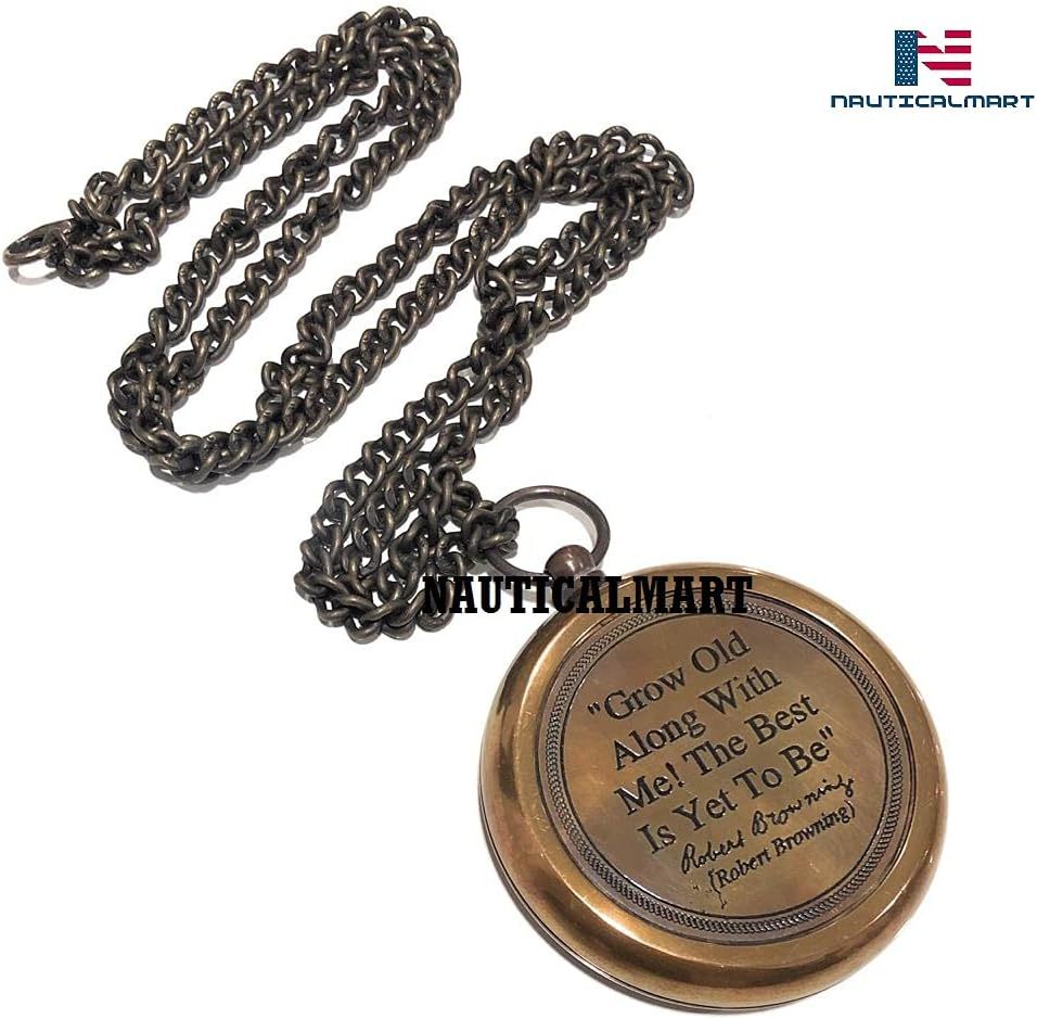 Grow Old with ME Engraved Brass Compass ON Chain Directional Magnetic ...