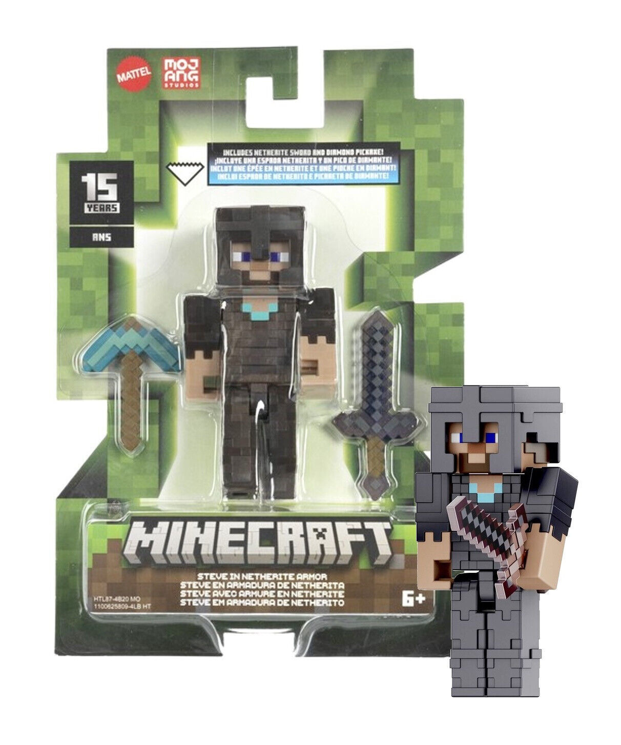 Minecraft Steve in Netherite Armor 3.25" Figure with Netherite Sword ...