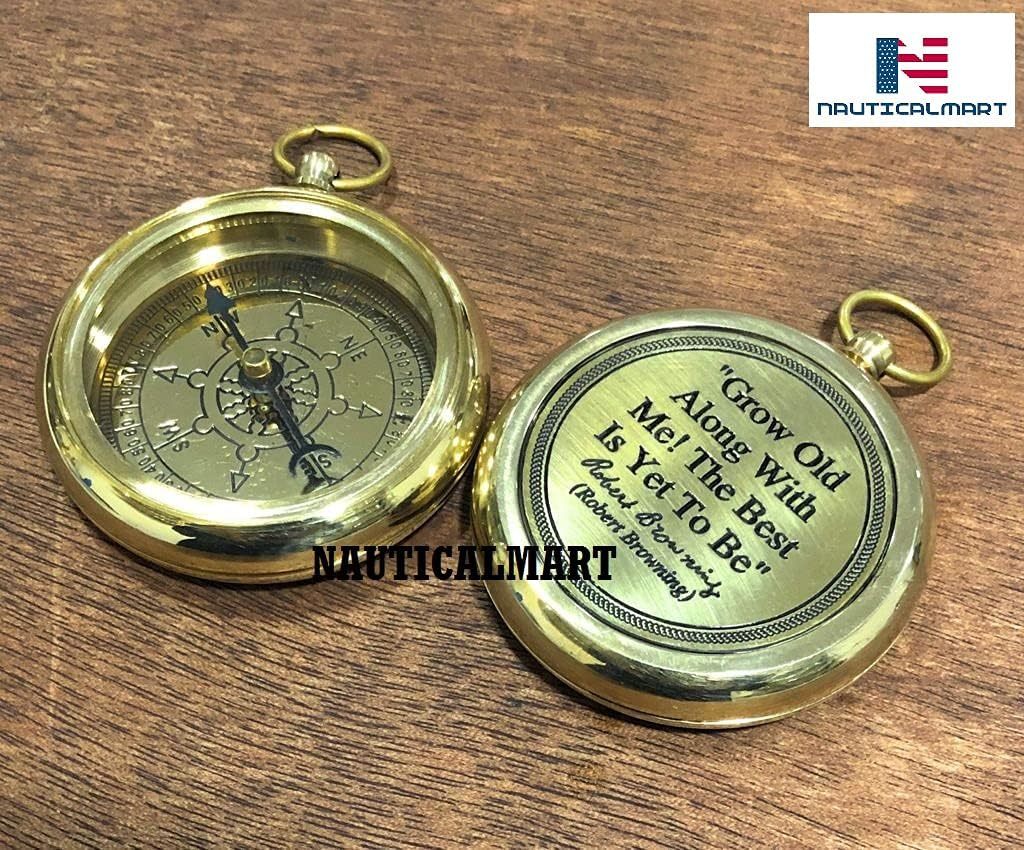Grow Old with ME Engraved Brass Compass ON Chain Directional Magnetic ...